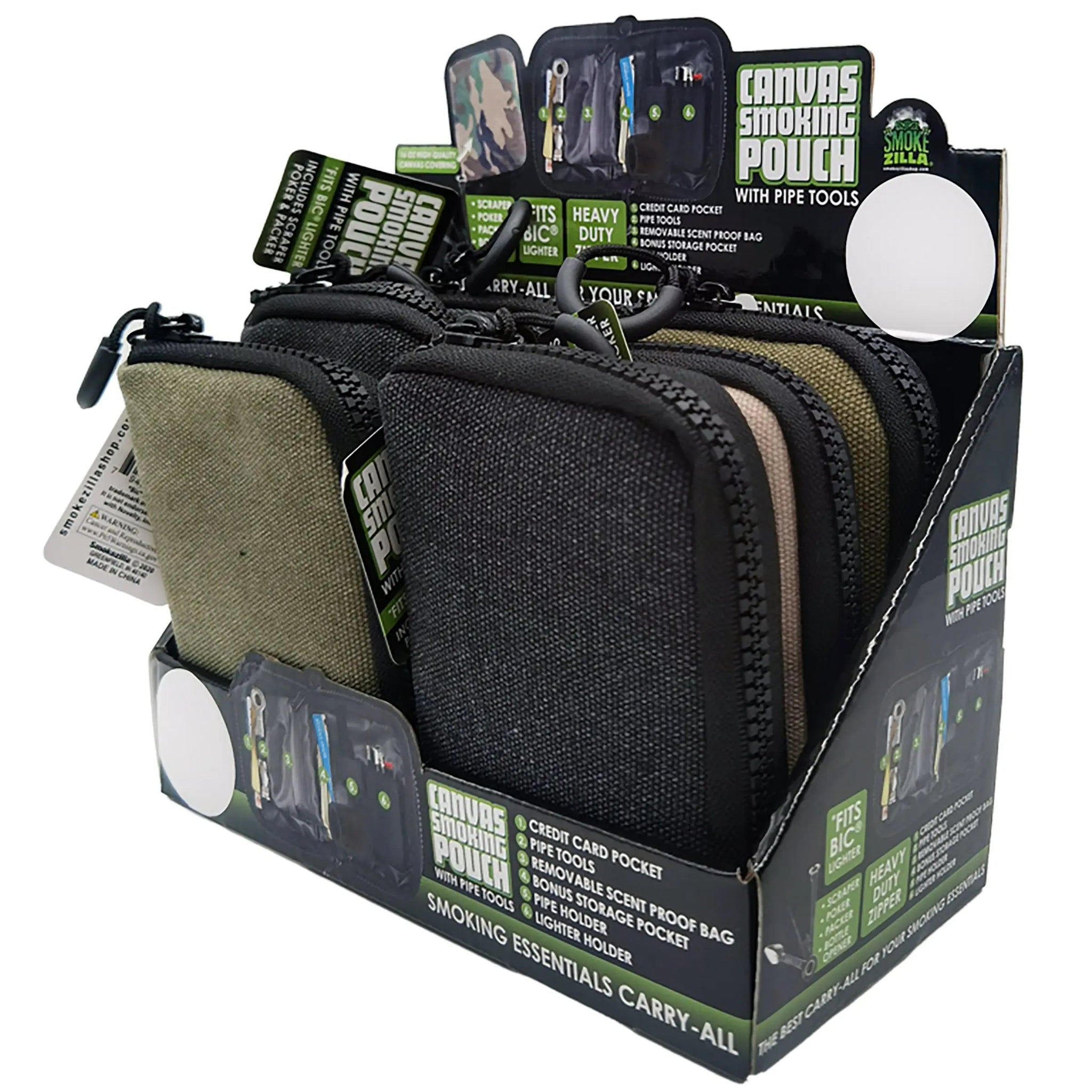 Canvas Smoking Pouch with Zipper - 6 Pieces Per Retail Ready Display ...