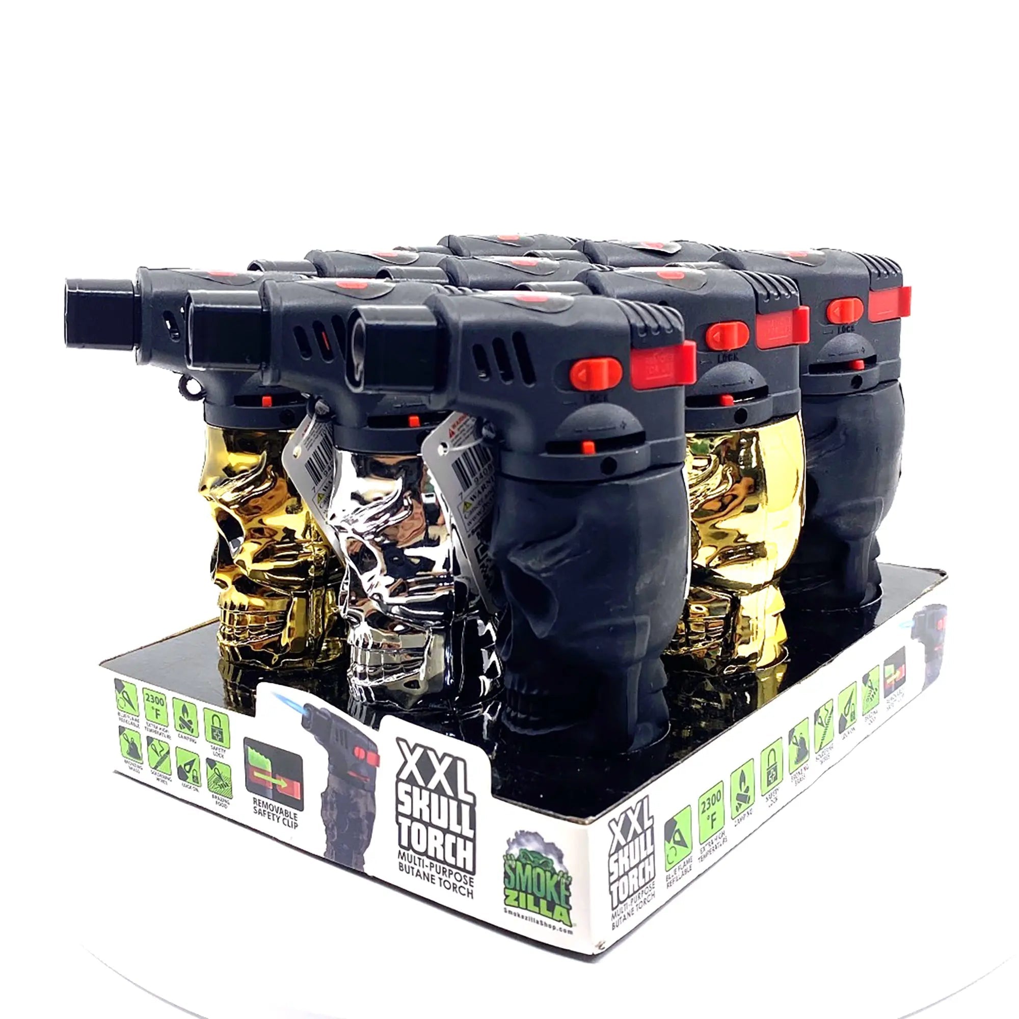 Metallic XXL Skull Torch Lighter - 9 Pieces Per Retail Ready Display 4