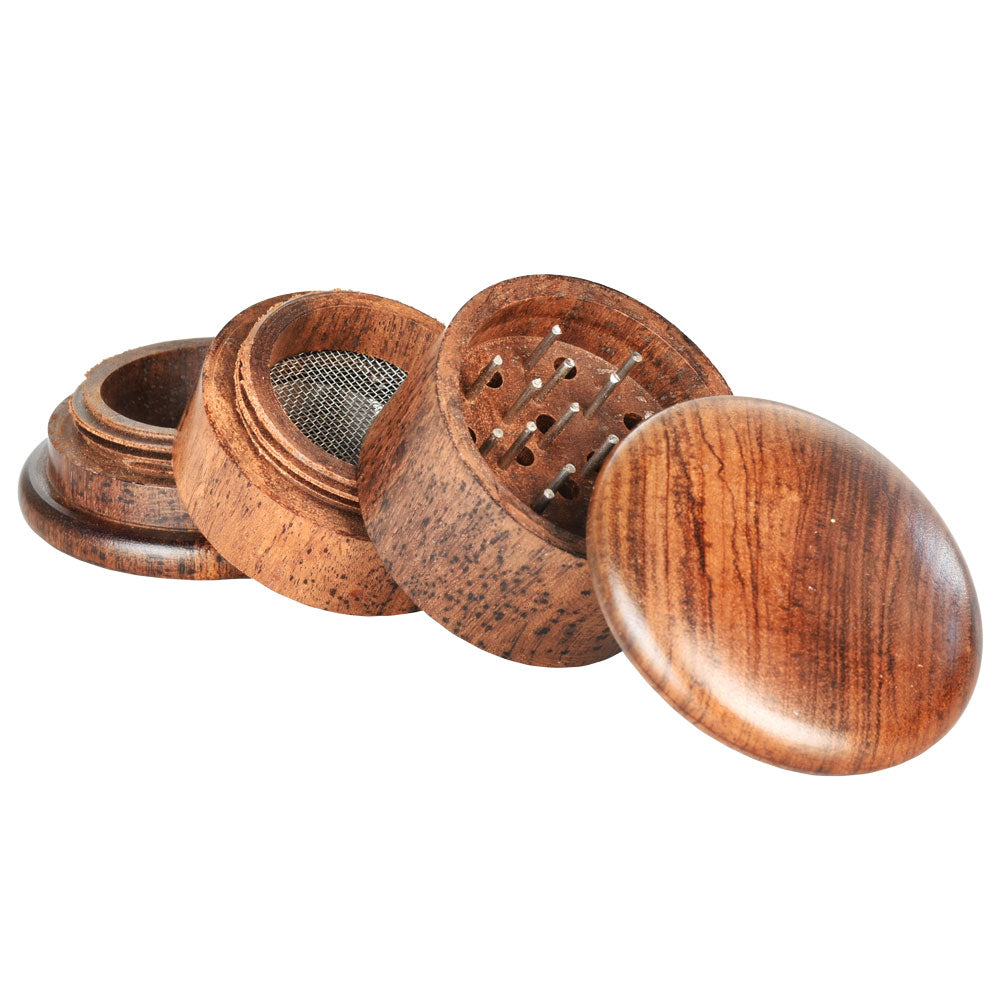 Round Rosewood 4pc Grinder w/ Screen | BDD Wholesale | Grinders